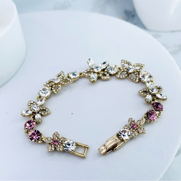 Givenchy | Jewelry | Givenchy Gold Tone Floral Pinkclear Foldover Clasp ...